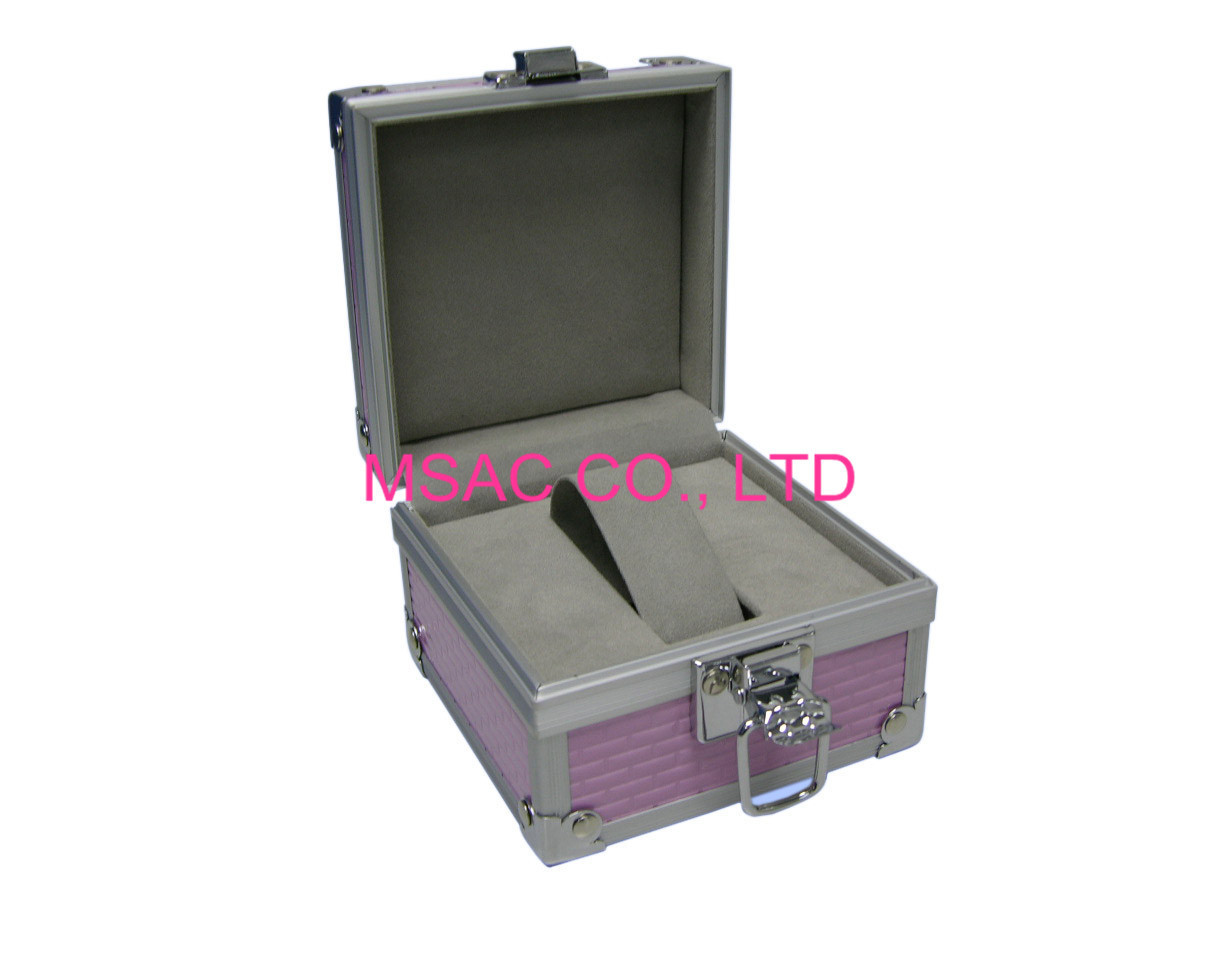 Durable Aluminum Watch Case Customized MS-WT-09 4MM MDF With Pink ABS Panel