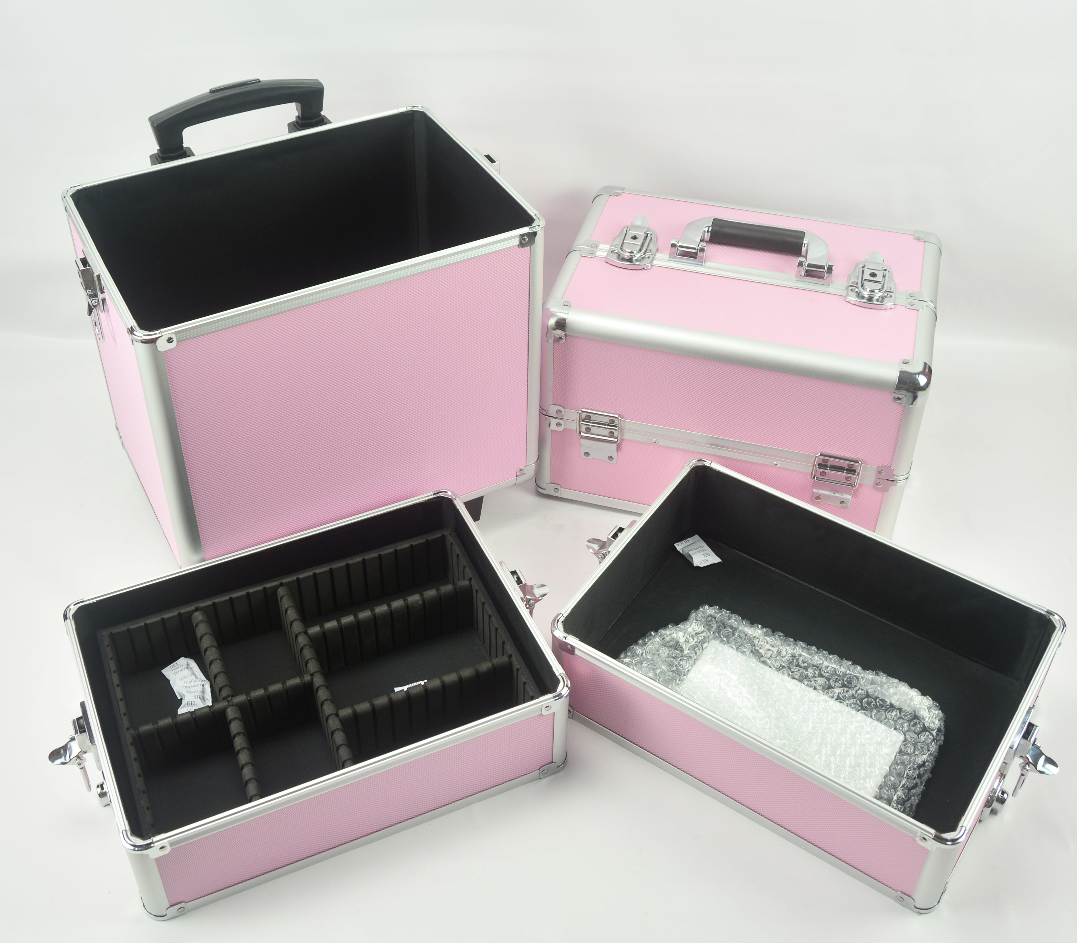 4 In 1 Aluminum Makeup Trolley Case In Pink Color Pink Pro Makeup ...