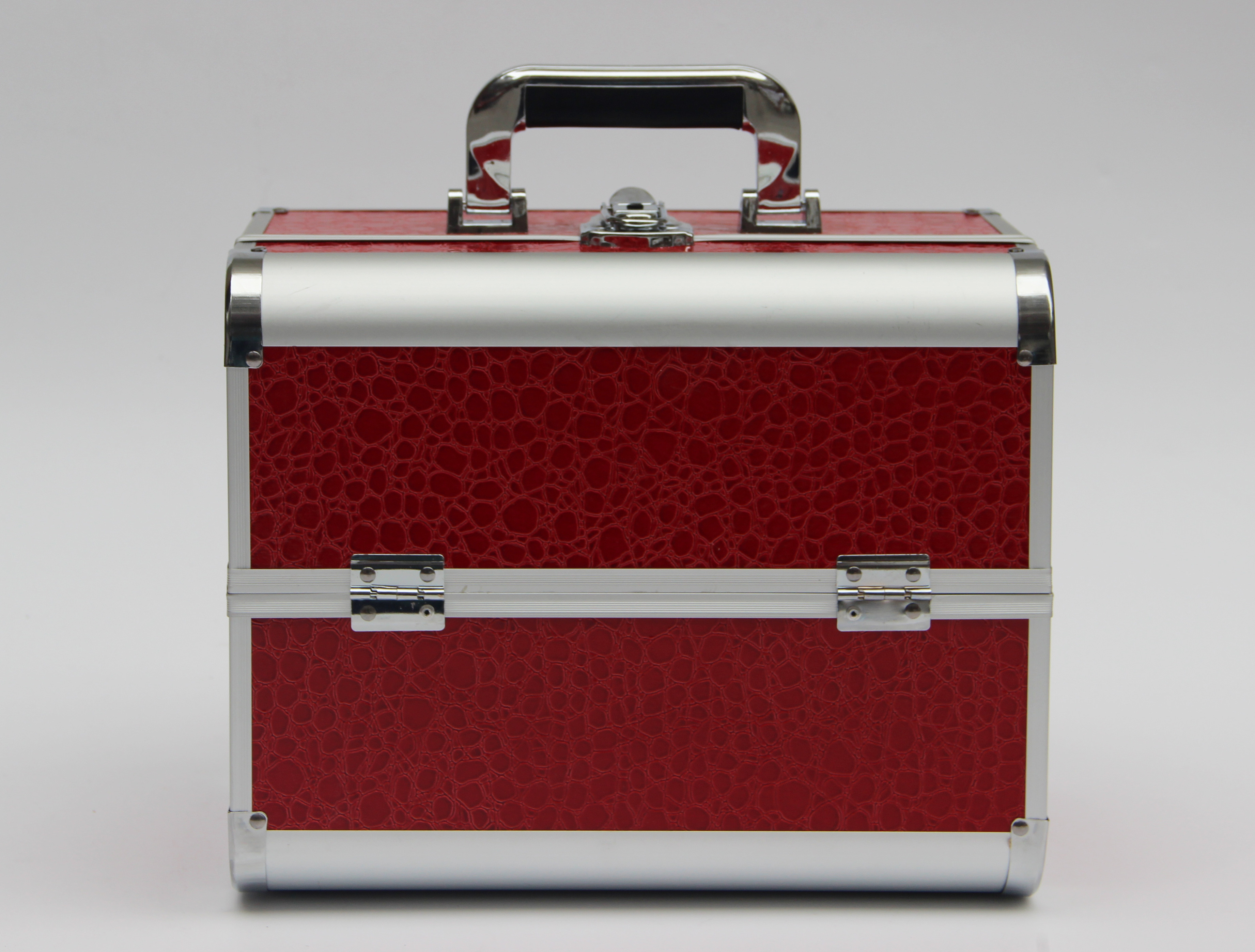 PU Aluminum Cosmetic Case Carry Cosmetics And Tools Red Leather Panel ...