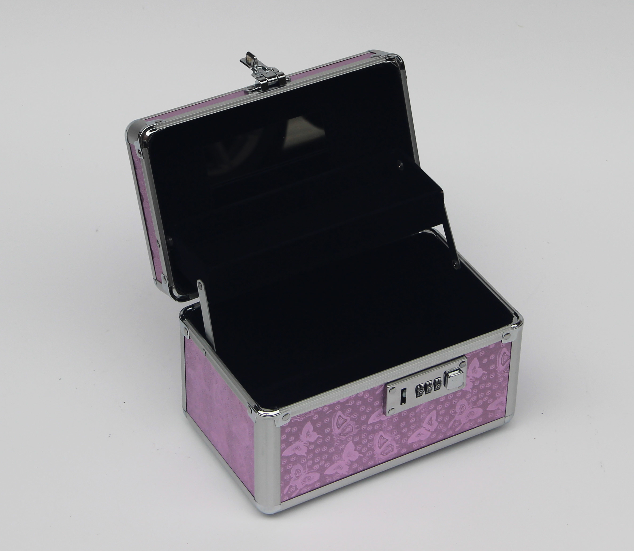 Small Aluminum Beauty Nail Case Pink ABS Cosmetic Box With Mirror
